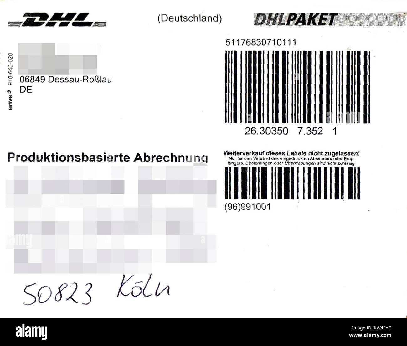 The 'Paketaufkleber DHL Produktionsbasierte Abrechnung 2015' is a ...