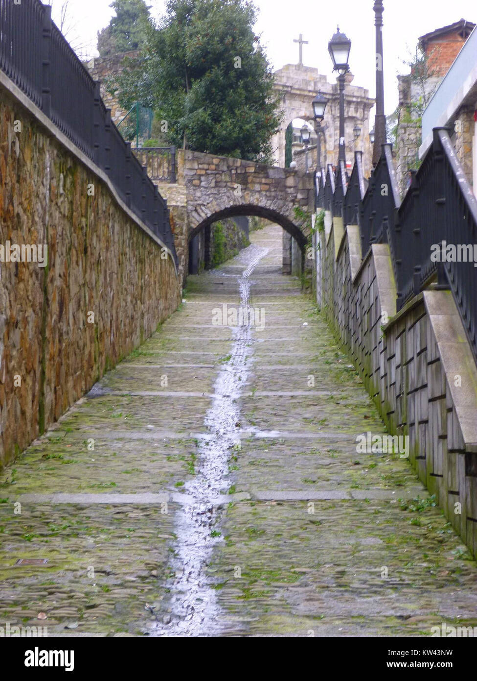 A street scene from Calzadas de Mallona in Bilbao, Spain, showing the ...