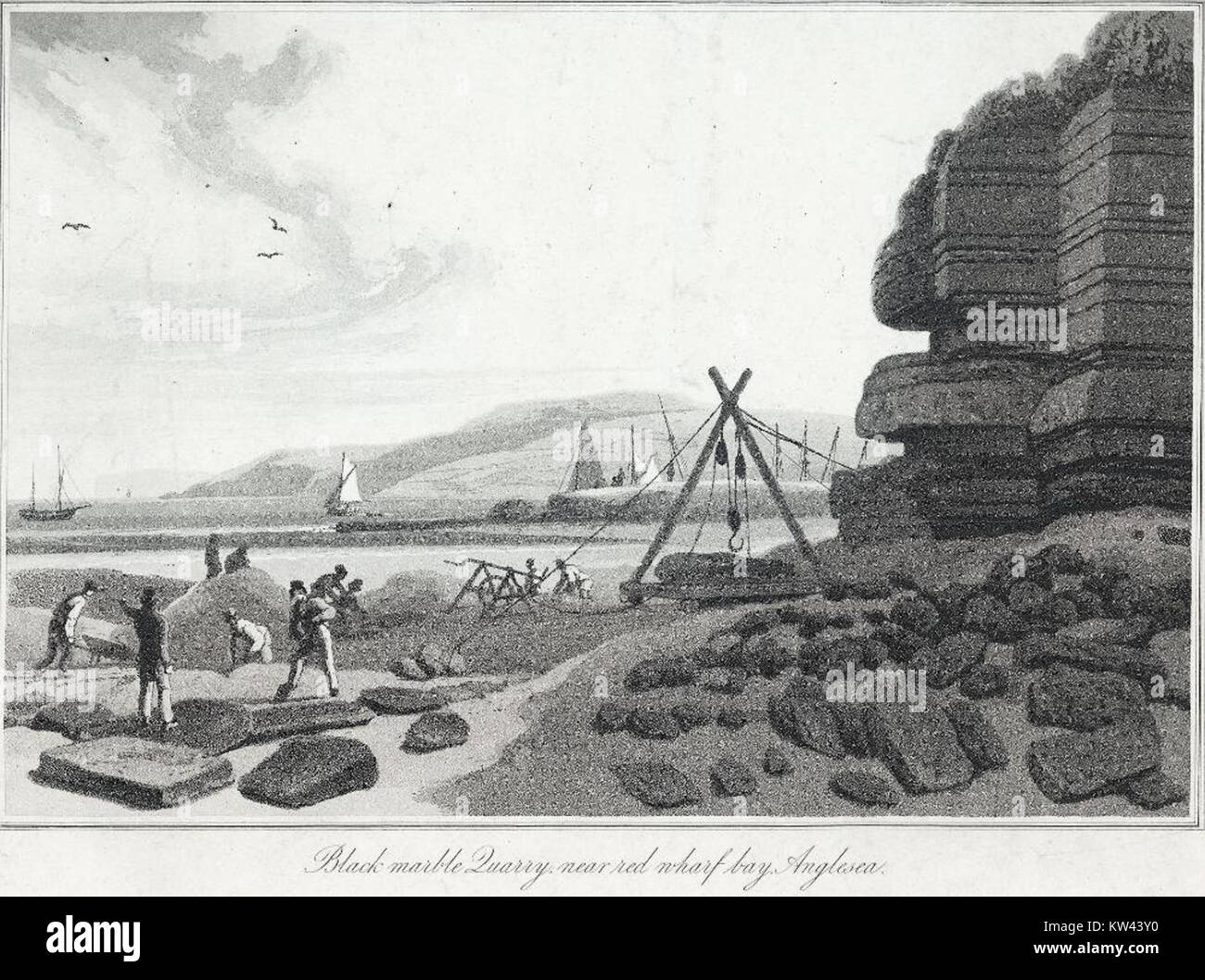 The black marble quarry near Red Wharf Bay in Anglesey, Wales, is known ...