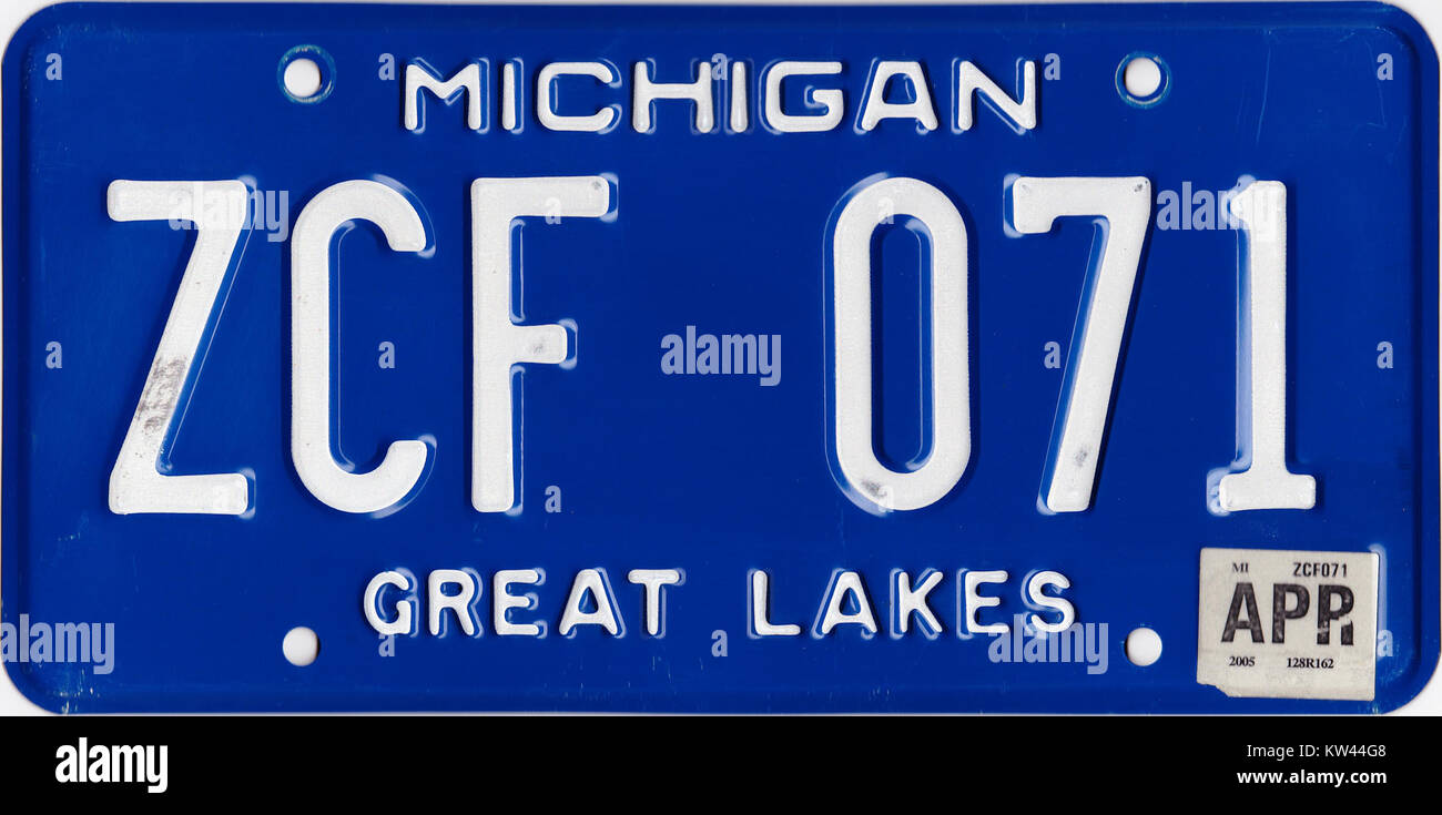 A Michigan license plate from 2005, showcasing the design and issuing ...