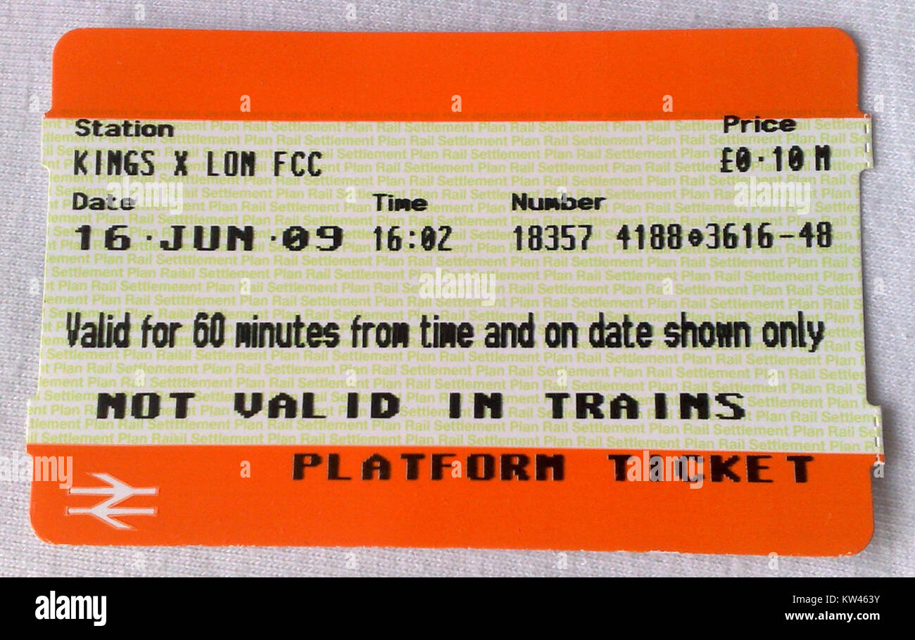 A National Rail platform ticket from Kings Cross station, symbolizing ...
