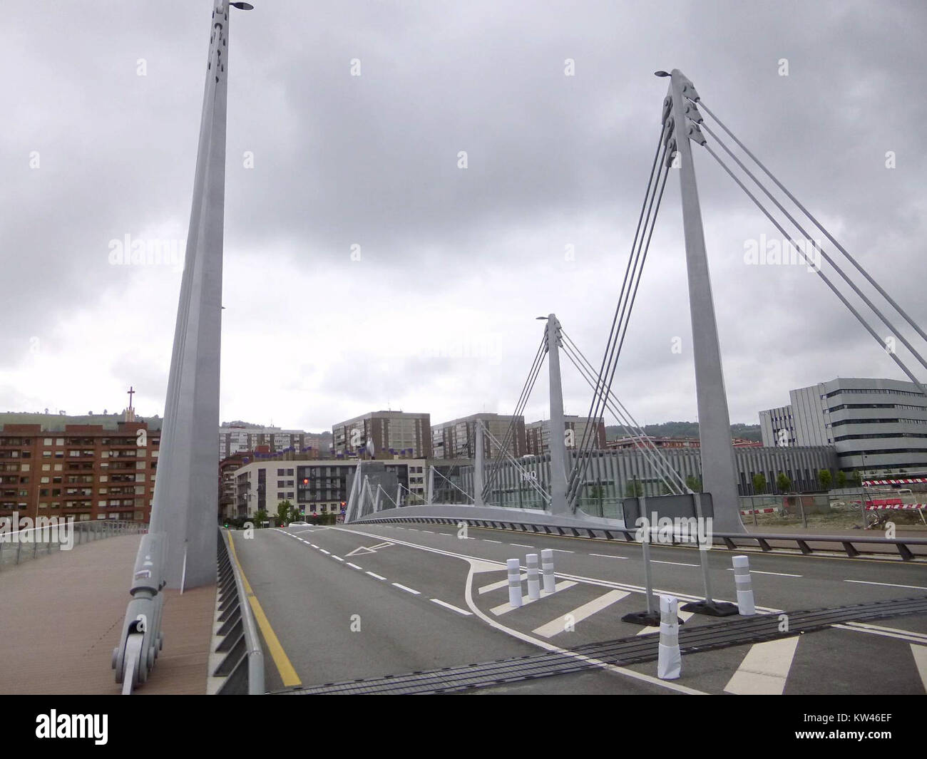 This image shows a bridge designed by Frank Gehry in Bilbao, Spain. The ...