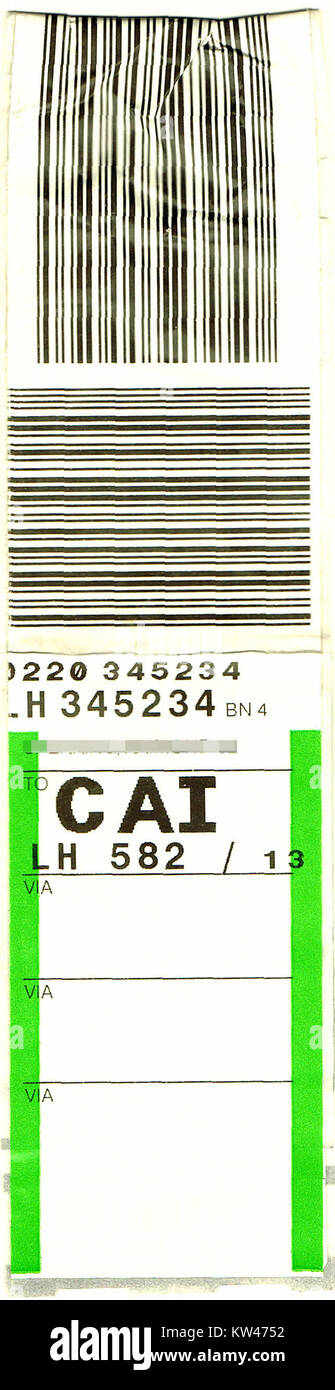 An image of a Lufthansa baggage tag from flight LH 582, dated July 13 ...