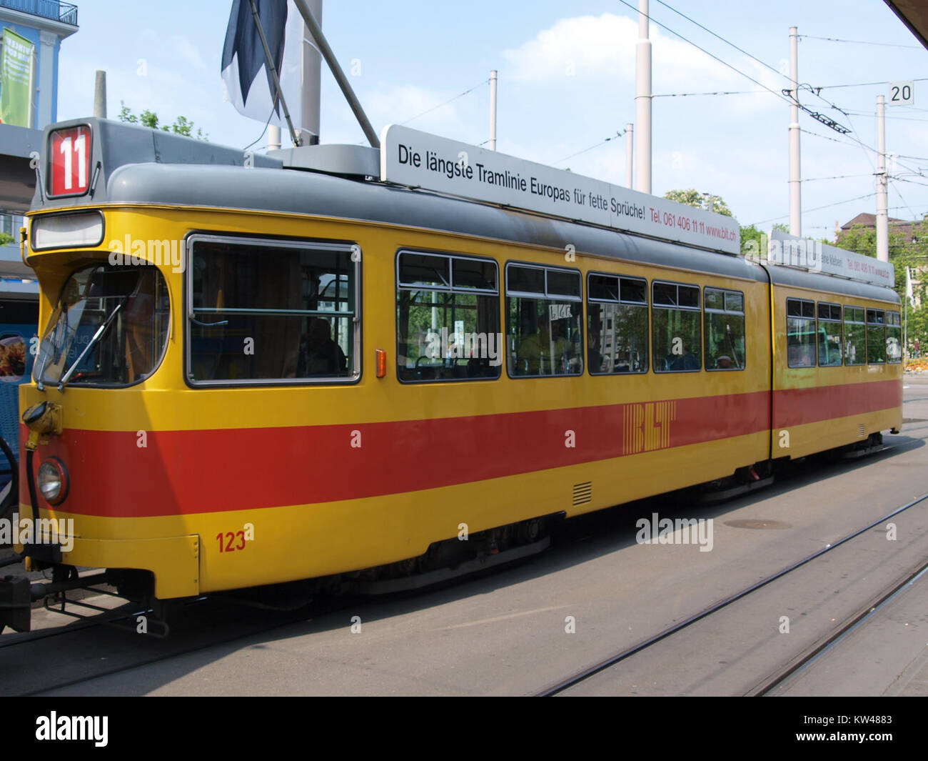 The BLT Tram car 123 is part of the Basel-Land Transport (BLT) network ...