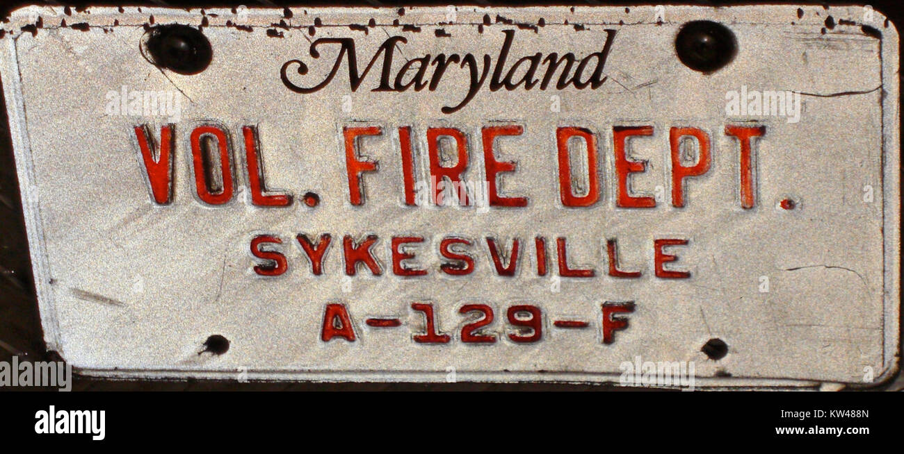 Maryland volunteer fire department license plate Stock Photo - Alamy