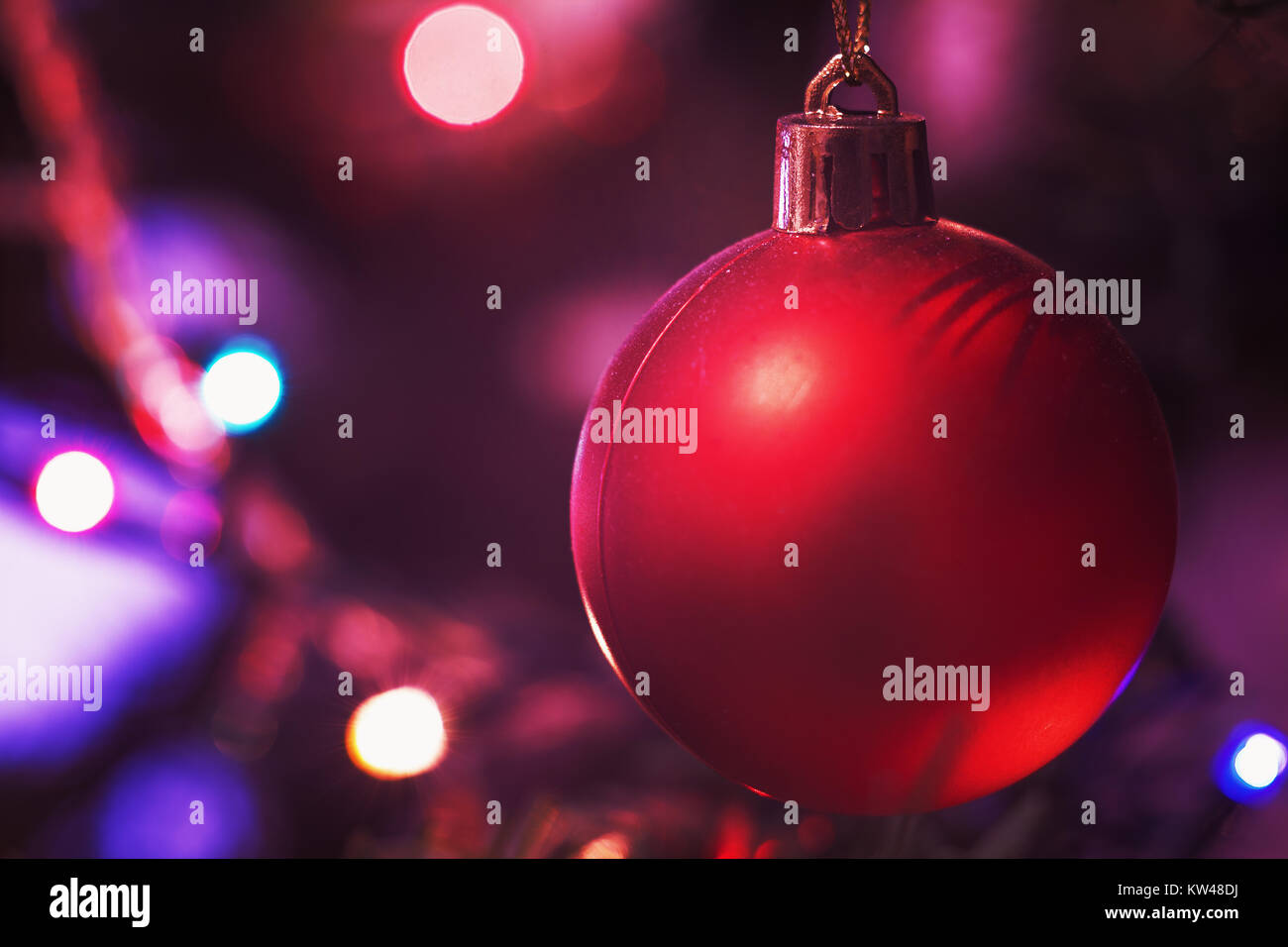 Closeup view of colorful parts of Christmas tree with ornaments and ...