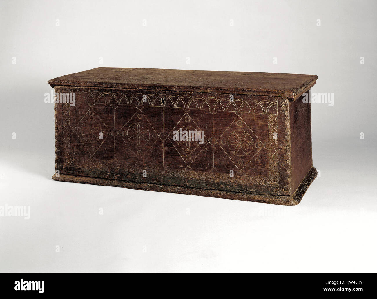 An American board chest dating between 1650 and 1700, constructed from ...