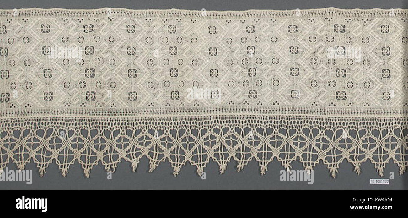 An image of a border featuring intricate cutwork and bobbin lace ...