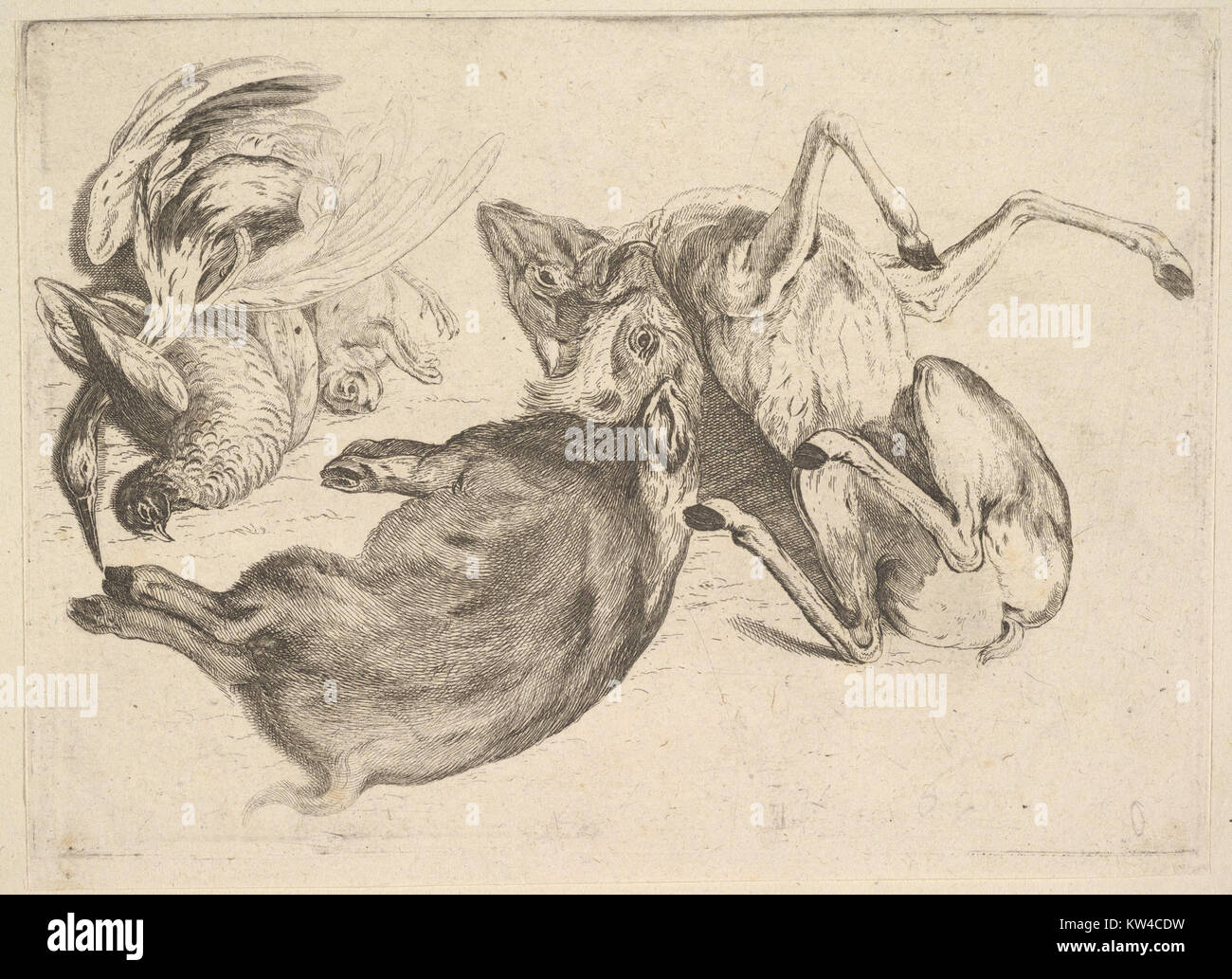 This artwork depicts a variety of game animals including boar, deer ...