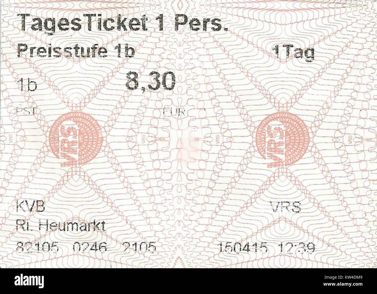 This image depicts a day ticket for one person, VRS Price Level 1b ...