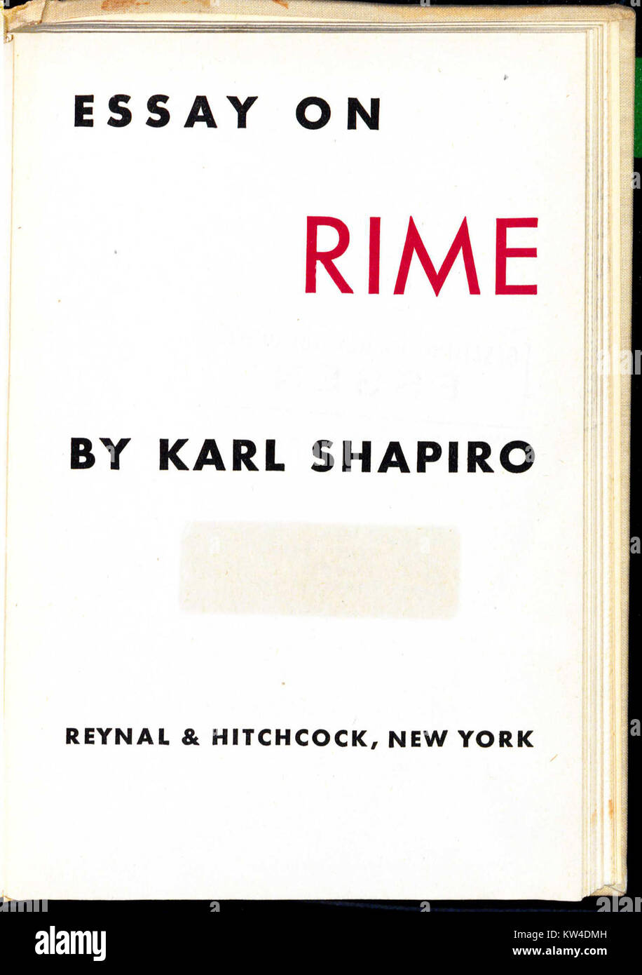 Karl Shapiro Essay on Rime 1945 Title Stock Photo - Alamy