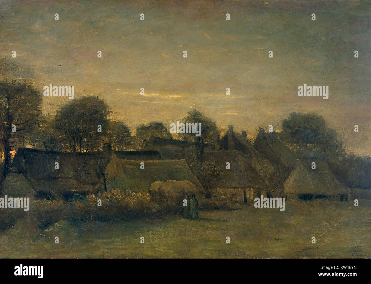 An artwork titled *Boerendorp in de avond* (Farm village in the evening ...
