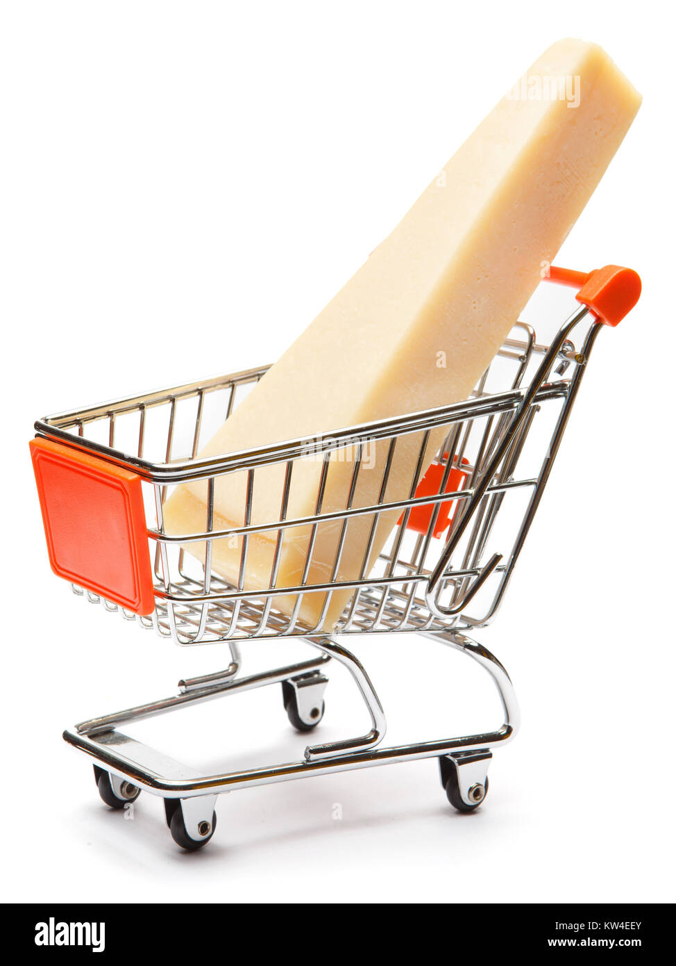 a piece of Parmesan in shopping cart on white background Stock Photo ...