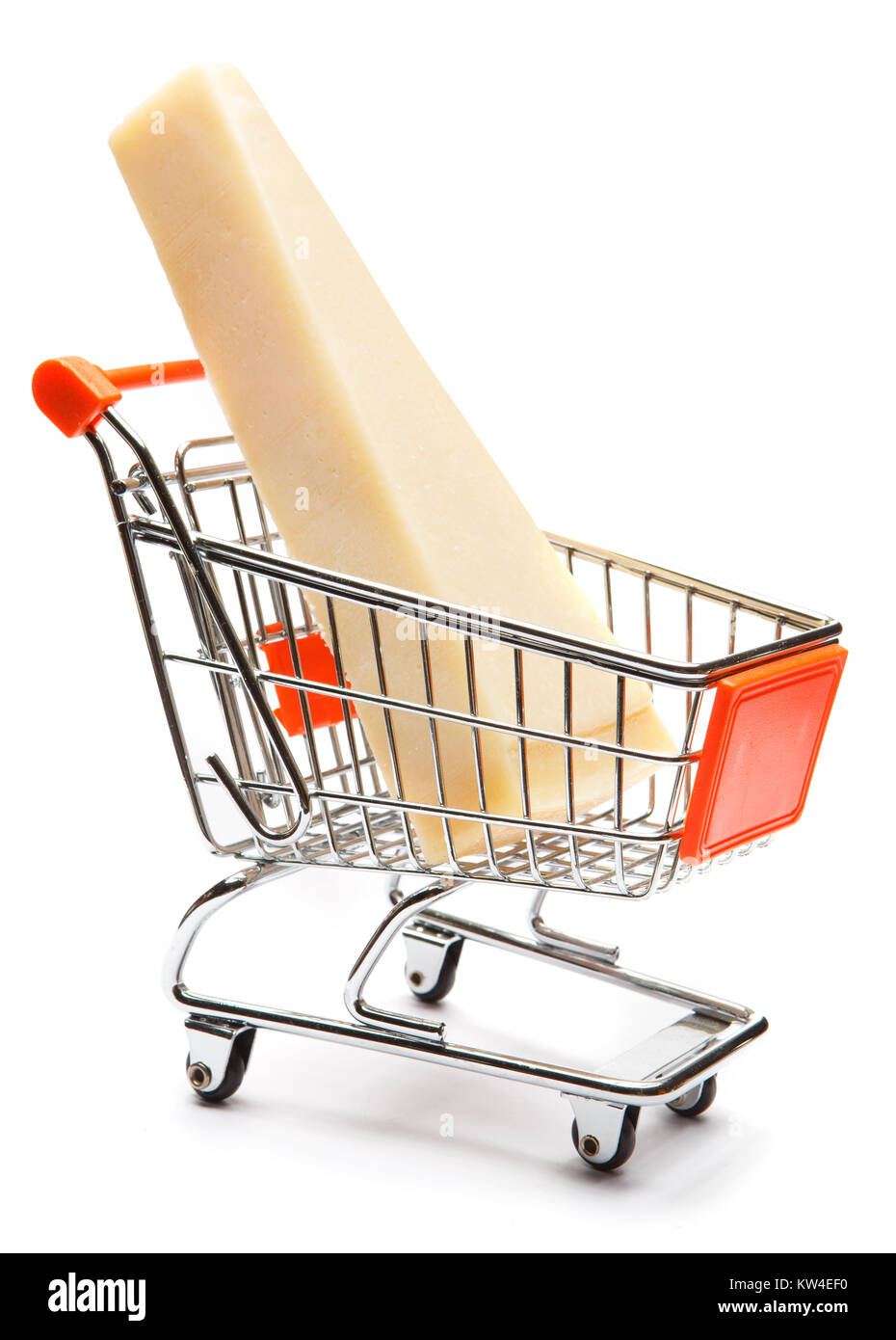 a piece of Parmesan in shopping cart on white background Stock Photo ...