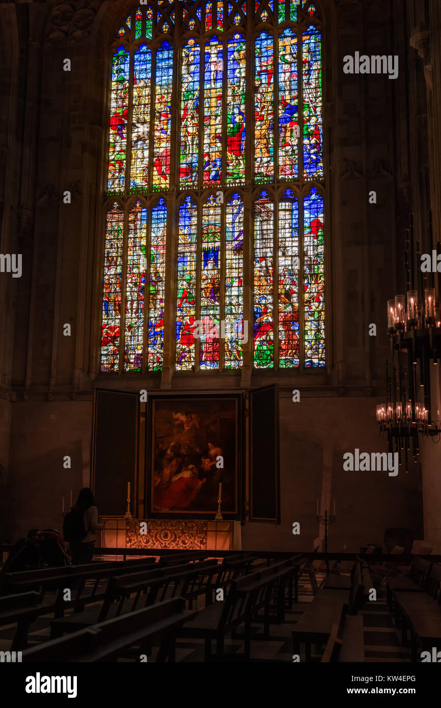 The 16th century east stained glass window in the chapel at King's ...