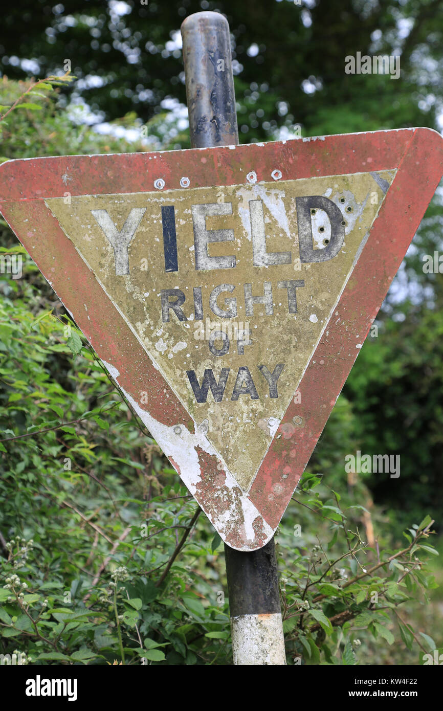 yield right of way fungi covered road sign ireland Stock Photo - Alamy