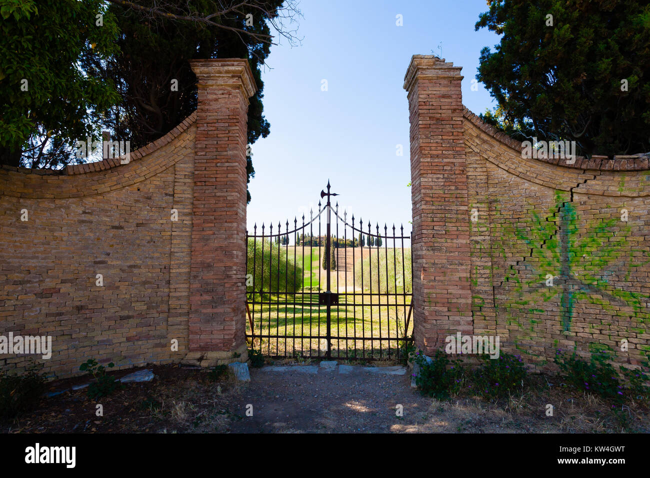 Entrance gate close up from tuscany hills. Movies landmark Stock Photo ...