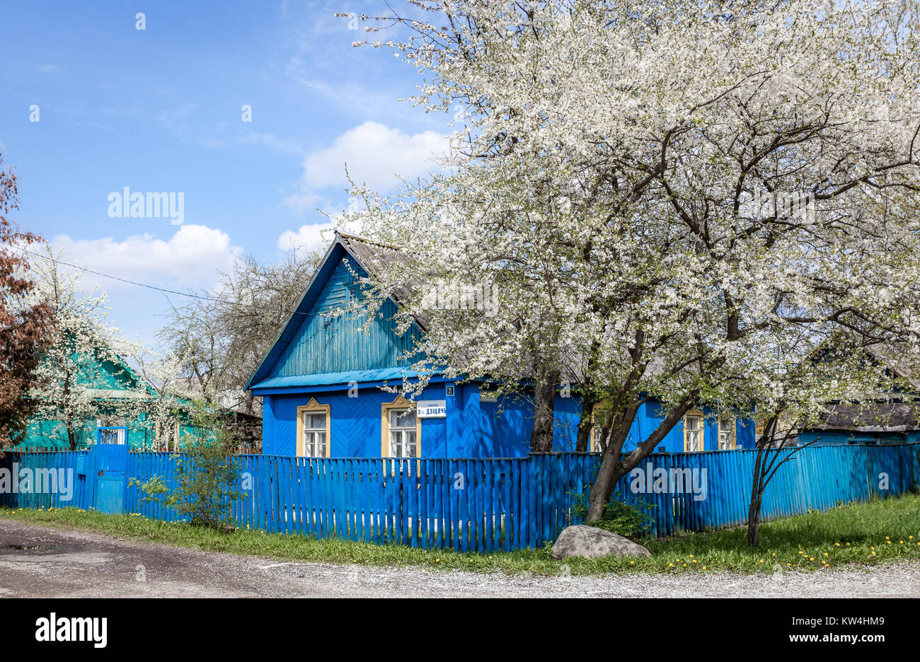 old blue house in Minsk Stock Photo - Alamy