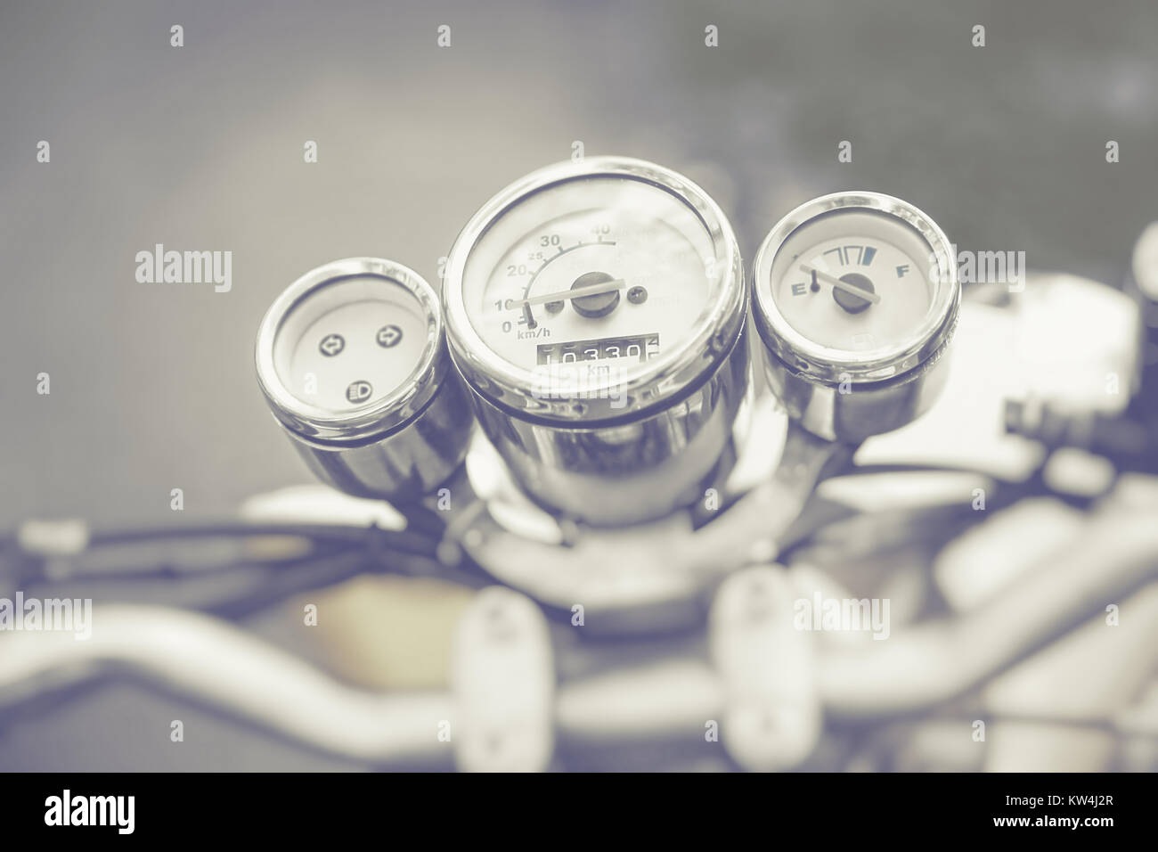 Motorcycle speedometer. Vintage motorbike. Devices on a steering ...