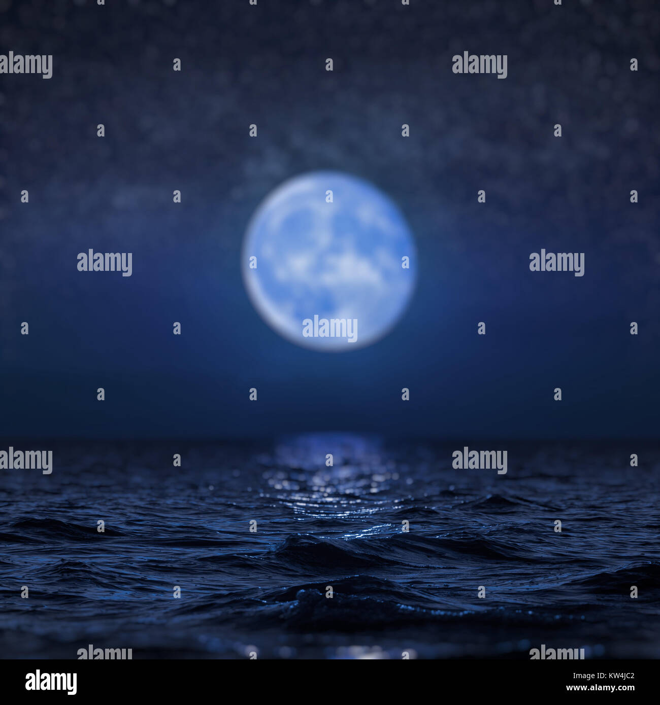 Full moon rising over empty ocean at night, blur background Stock Photo ...