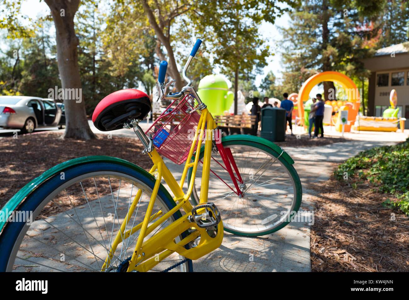 Colorful Google Bike parked in front of the Android Sculpture Park at ...