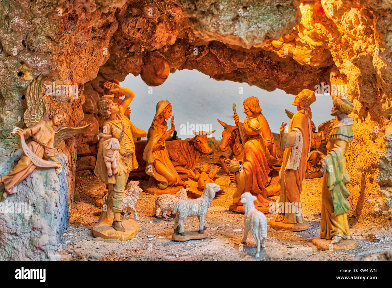 Christmas Nativity scene with The Holy Child, The Blessed Virgin Mary ...