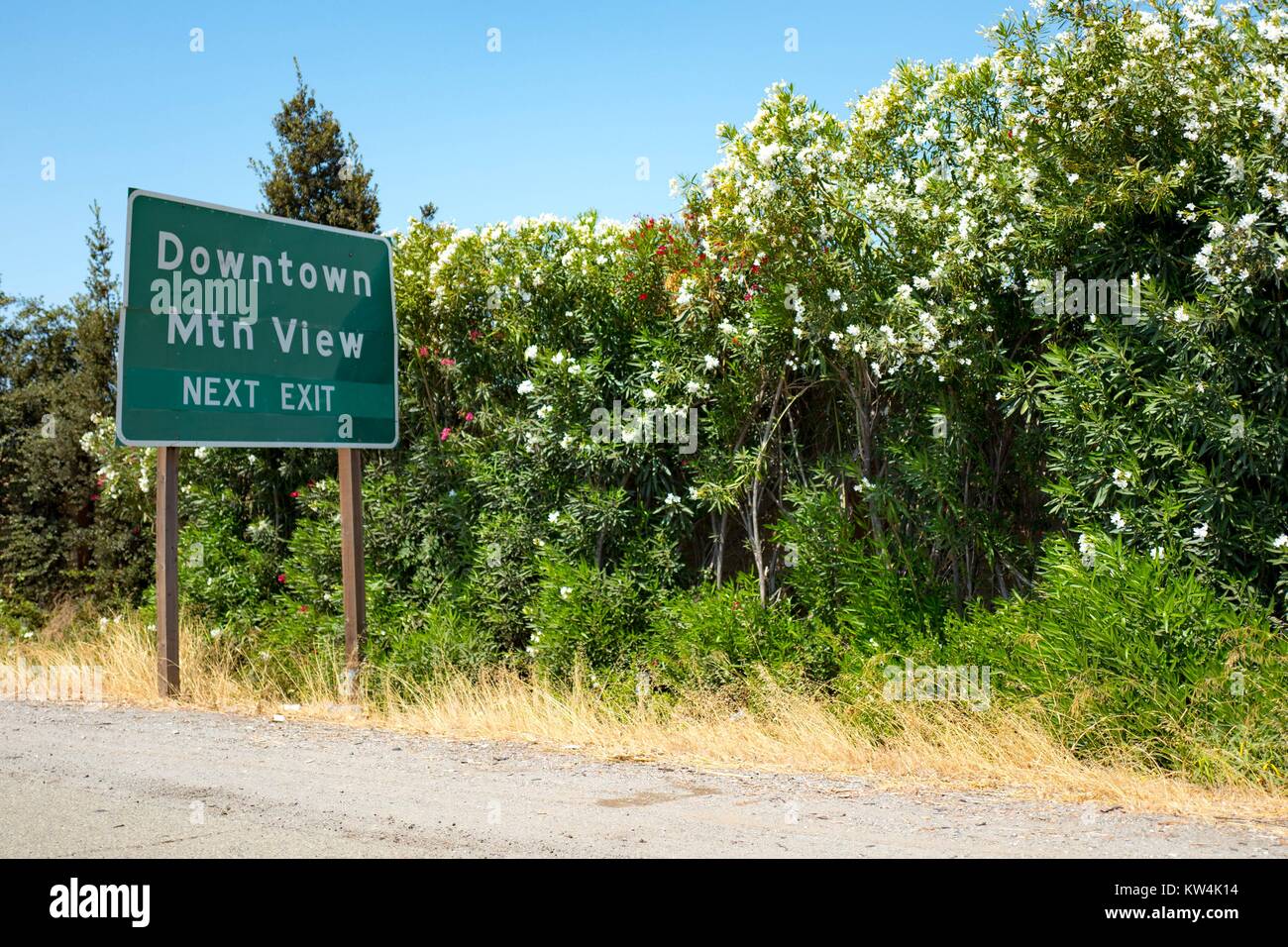 Road sign along California Highway 237 for the Silicon Valley town of ...