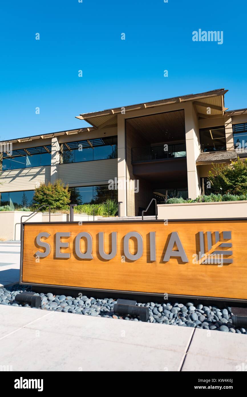 Signage with logo at headquarters of venture capital investment firm ...