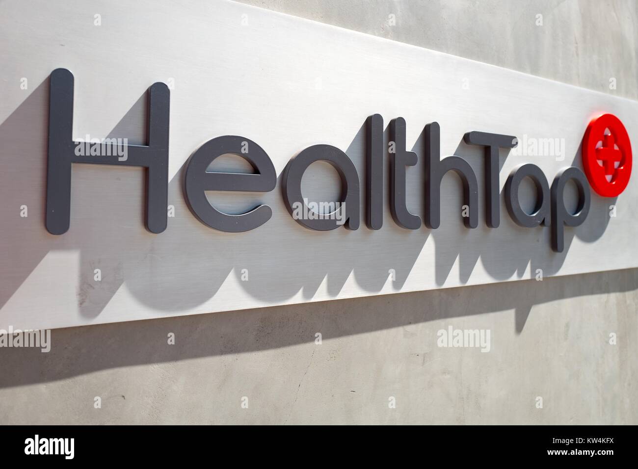 Logo and signage at the headquarters of interactive healthcare startup ...