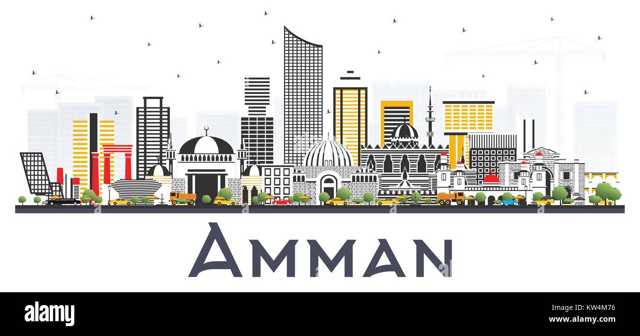 Amman Jordan City Skyline with Color Buildings Isolated on White ...