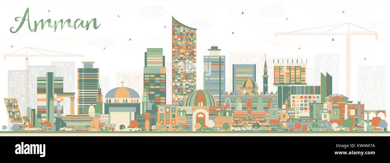 Amman Jordan City Skyline with Color Buildings. Vector Illustration ...