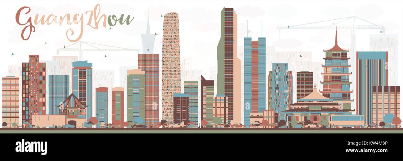 Abstract Guangzhou China City Skyline with Color Buildings. Vector ...