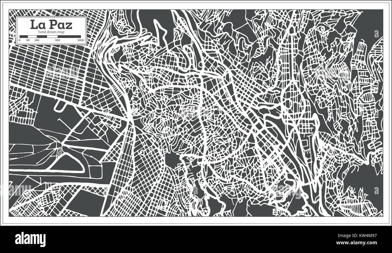 La Paz Bolivia City Map in Retro Style. Vector Illustration. Outline ...
