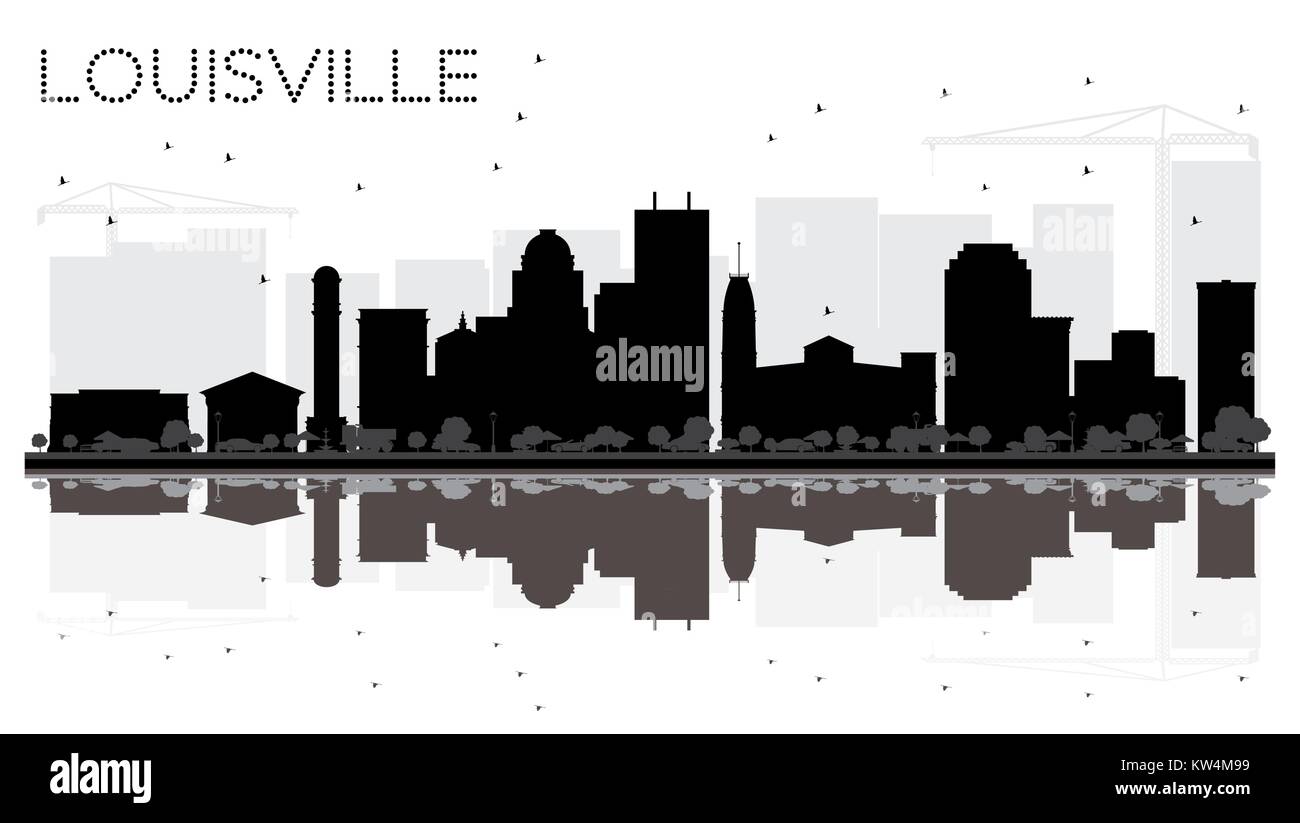 Louisville Kentucky USA City skyline black and white silhouette with ...