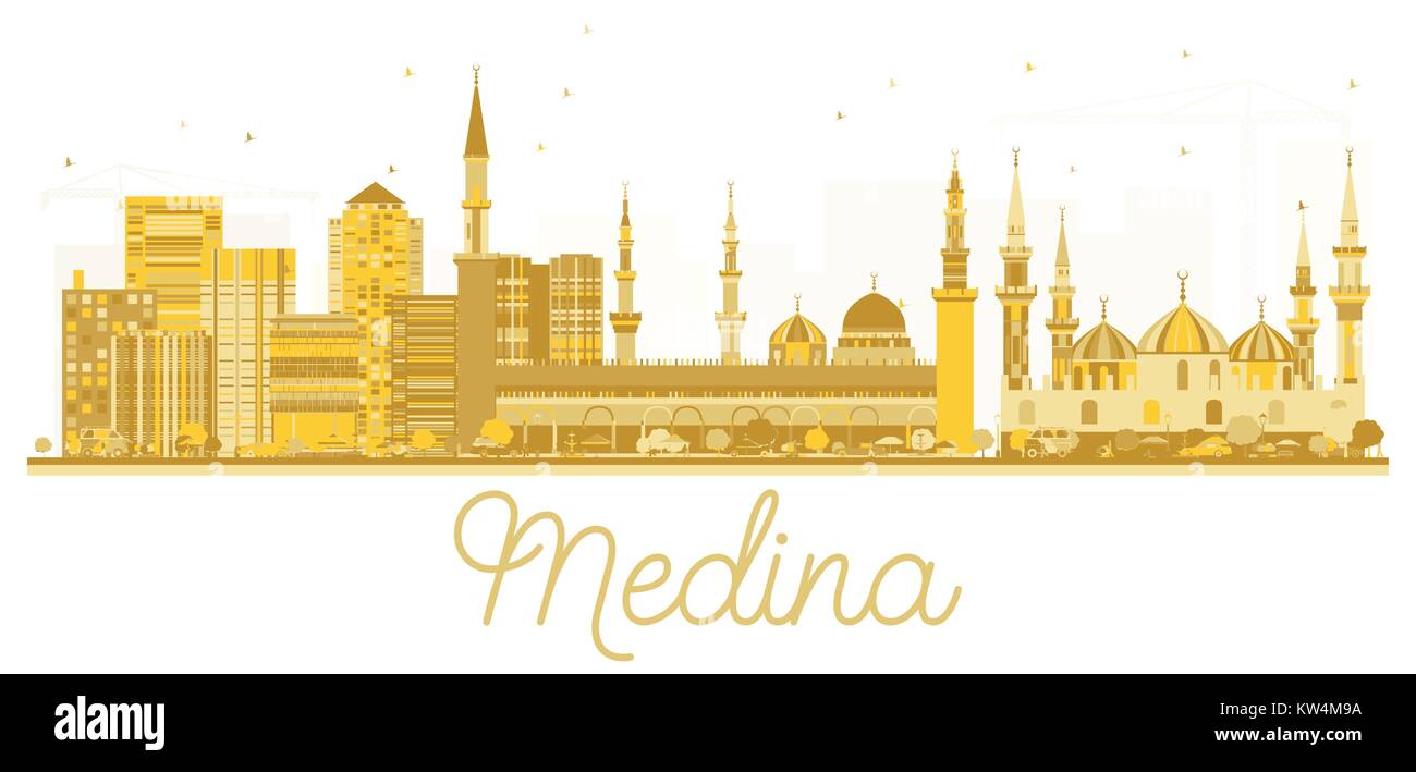 Medina Saudi Arabia City skyline golden silhouette. Vector illustration ...