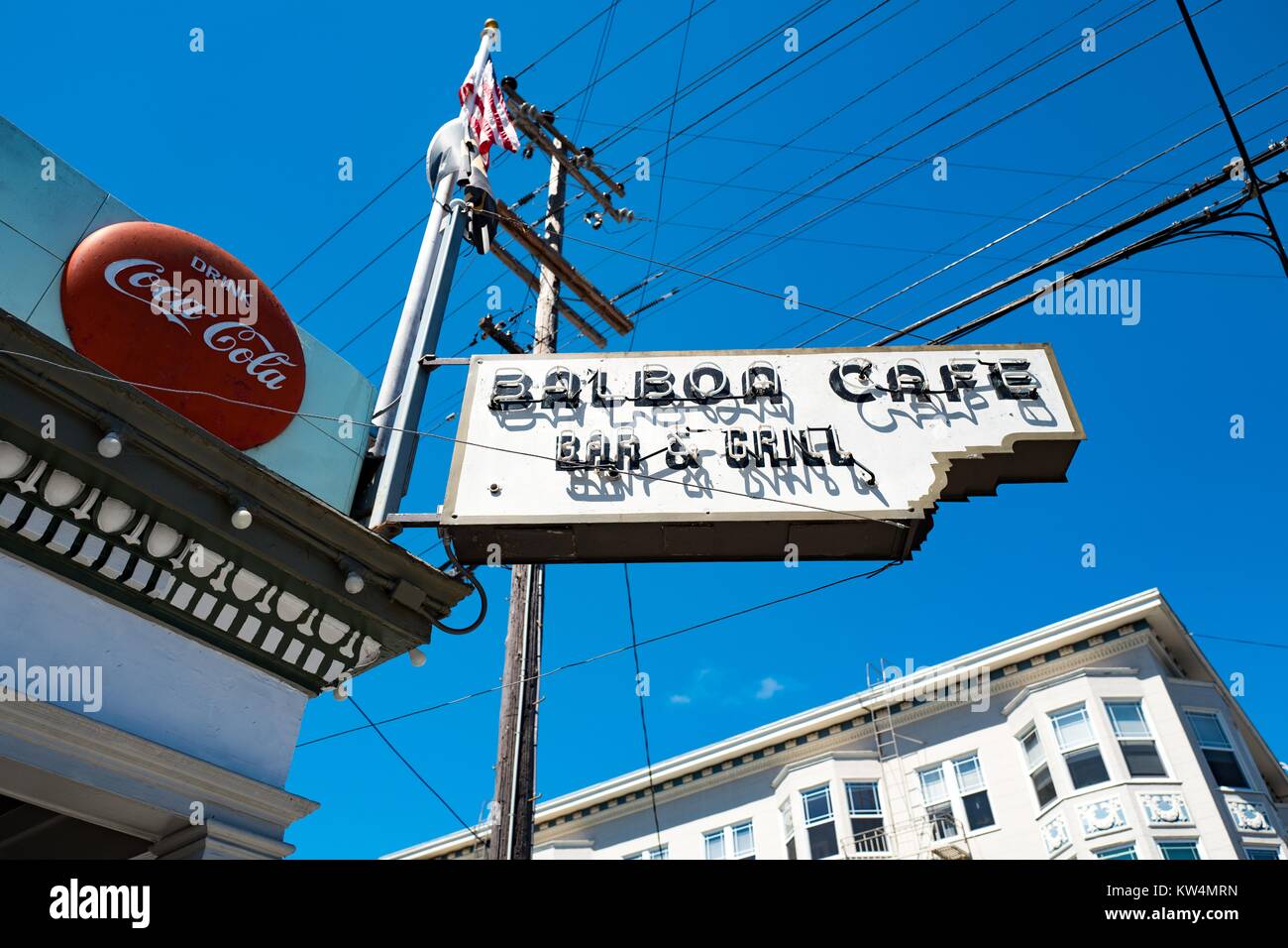 Signage for Balboa Cafe in the Cow Hollow neighborhood of San Francisco ...