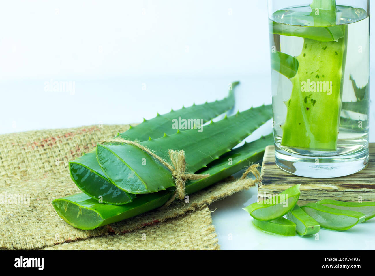 Aloe Vera put a sack on a white background.copy space Stock Photo - Alamy