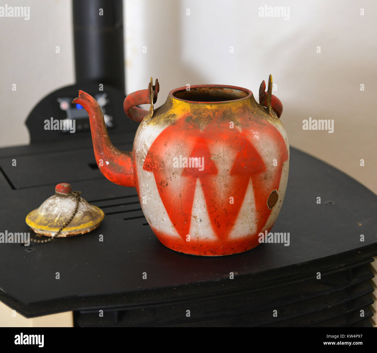 colorful vintage dirty and dusty teapot on an oven,image Stock Photo ...