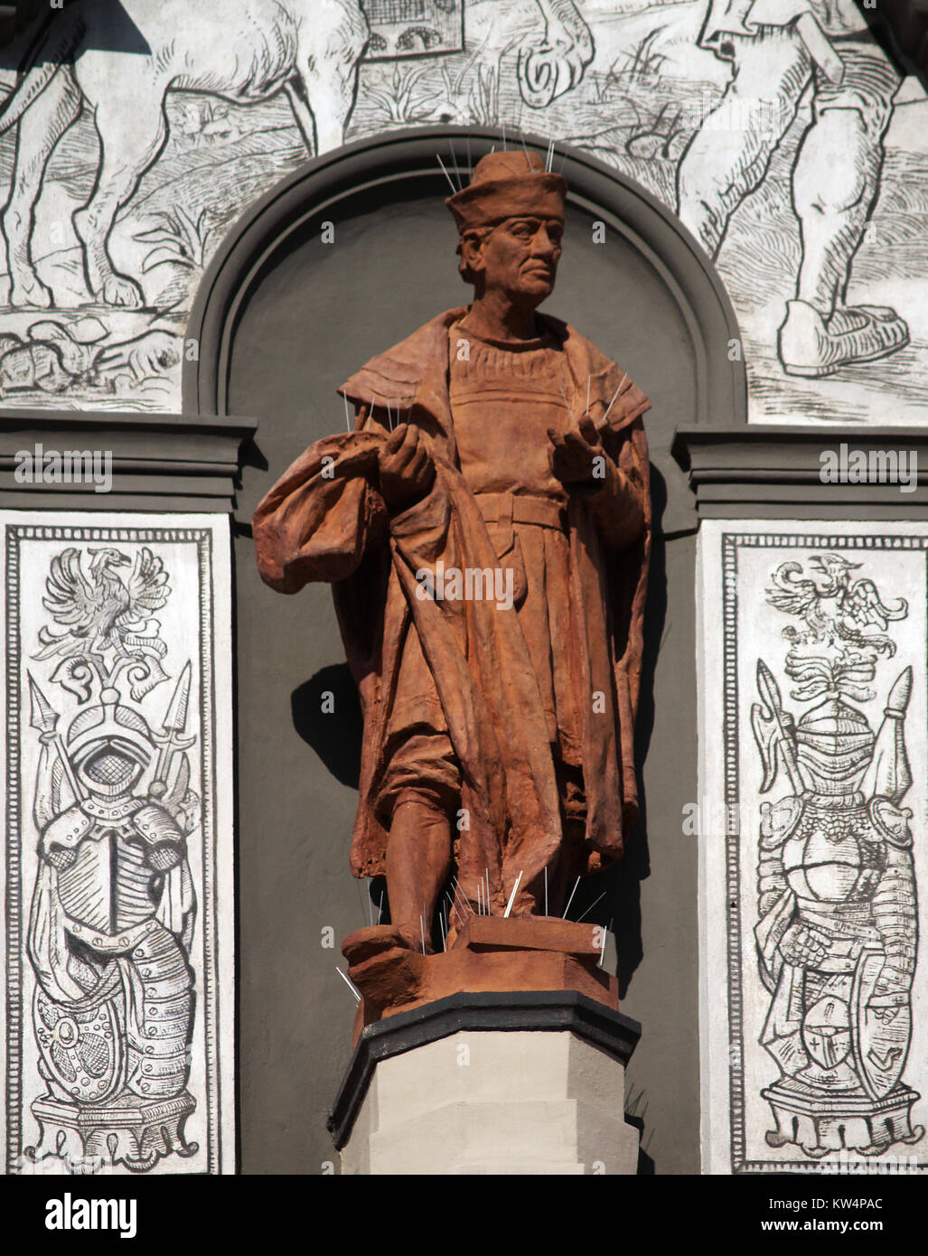 Renaissance statue and fresco in Prachatice Stock Photo - Alamy
