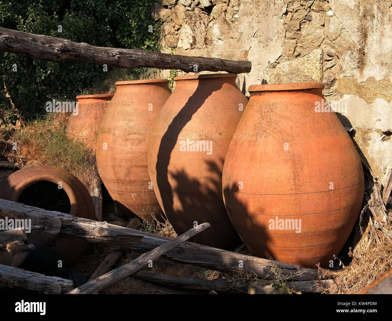 Abandoned Mediterranean Rustic Large Clay Wine Pitchers / Pots Stock ...