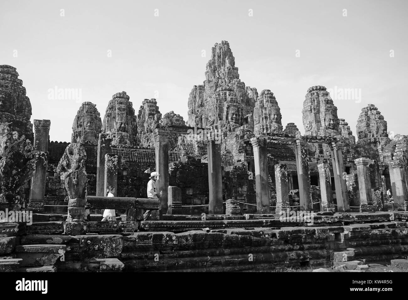 Faces from the bayon temple Black and White Stock Photos & Images - Alamy