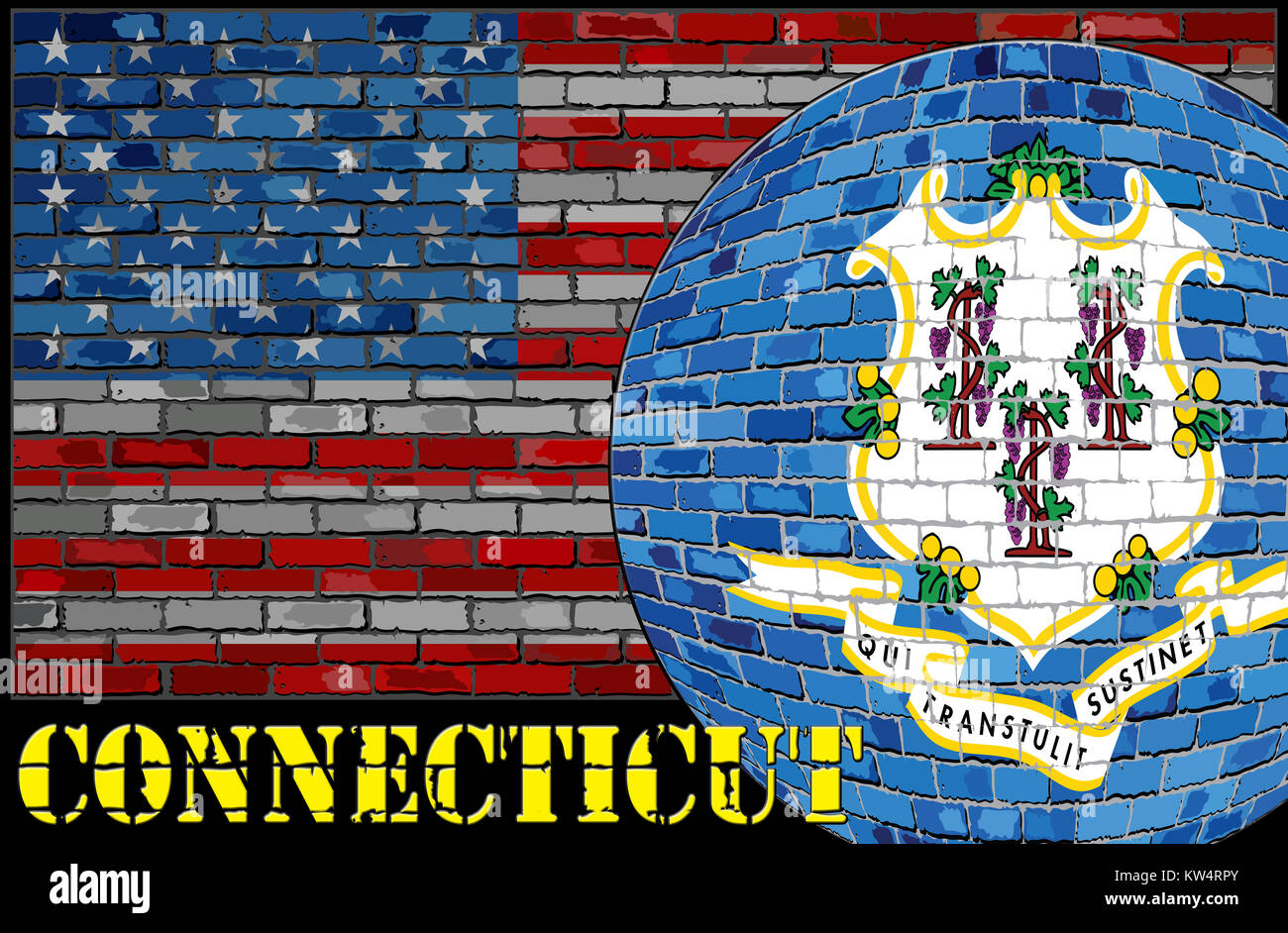 Connecticut flag on the USA flag background - Illustration, Ball with ...