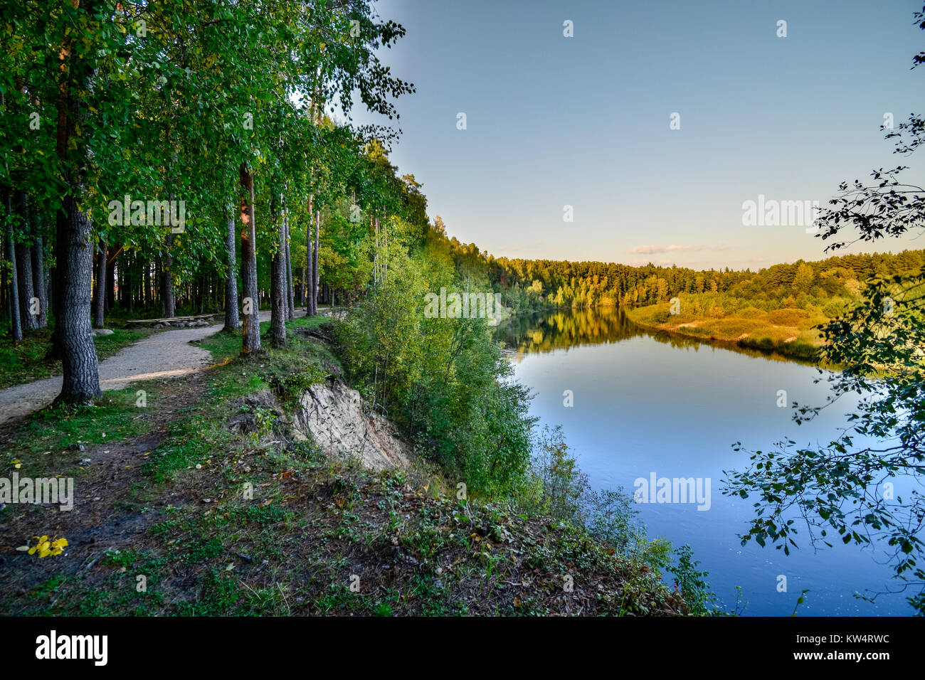 high water level in river Gauja, near Valmiera city in Latvia. summer ...