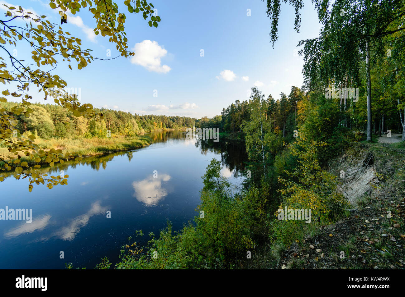 high water level in river Gauja, near Valmiera city in Latvia. summer ...
