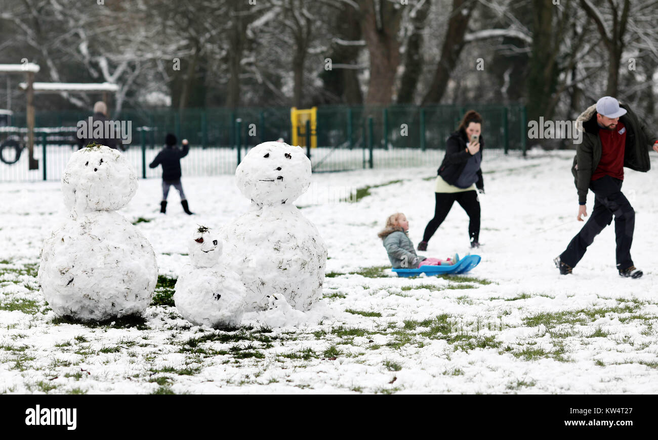 Pic shows: Snow hits Yorkshire. Fun in the snow sledging and throwing ...