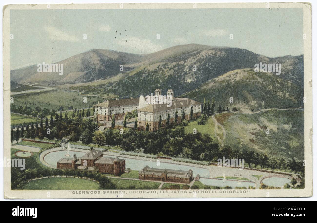 Postcard of the baths, hotel, and surrounding landscape, Glenwood ...