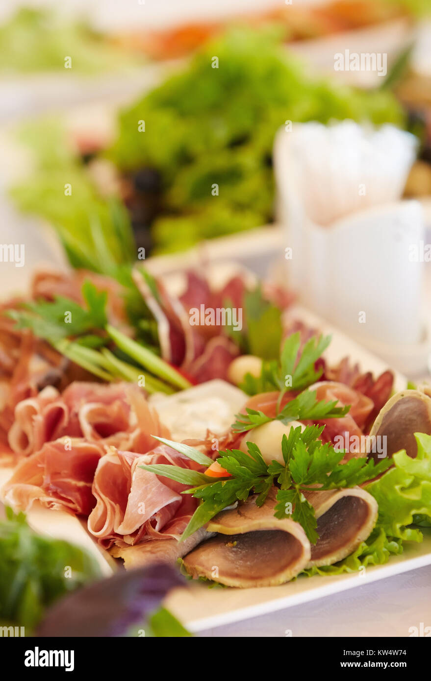 Gourment meat meals on banquete Stock Photo - Alamy