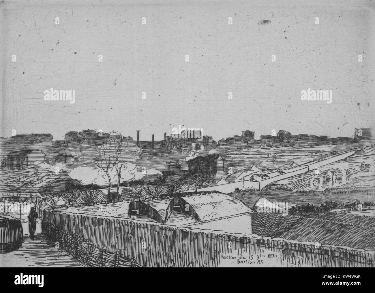 Drawing of town buildings with horizon over land, 1867. From the New ...