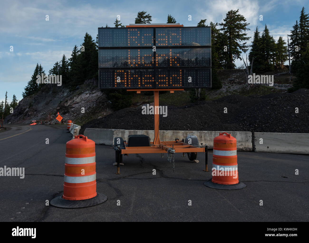 Road Work Ahead Construction Sign along side of road Stock Photo - Alamy