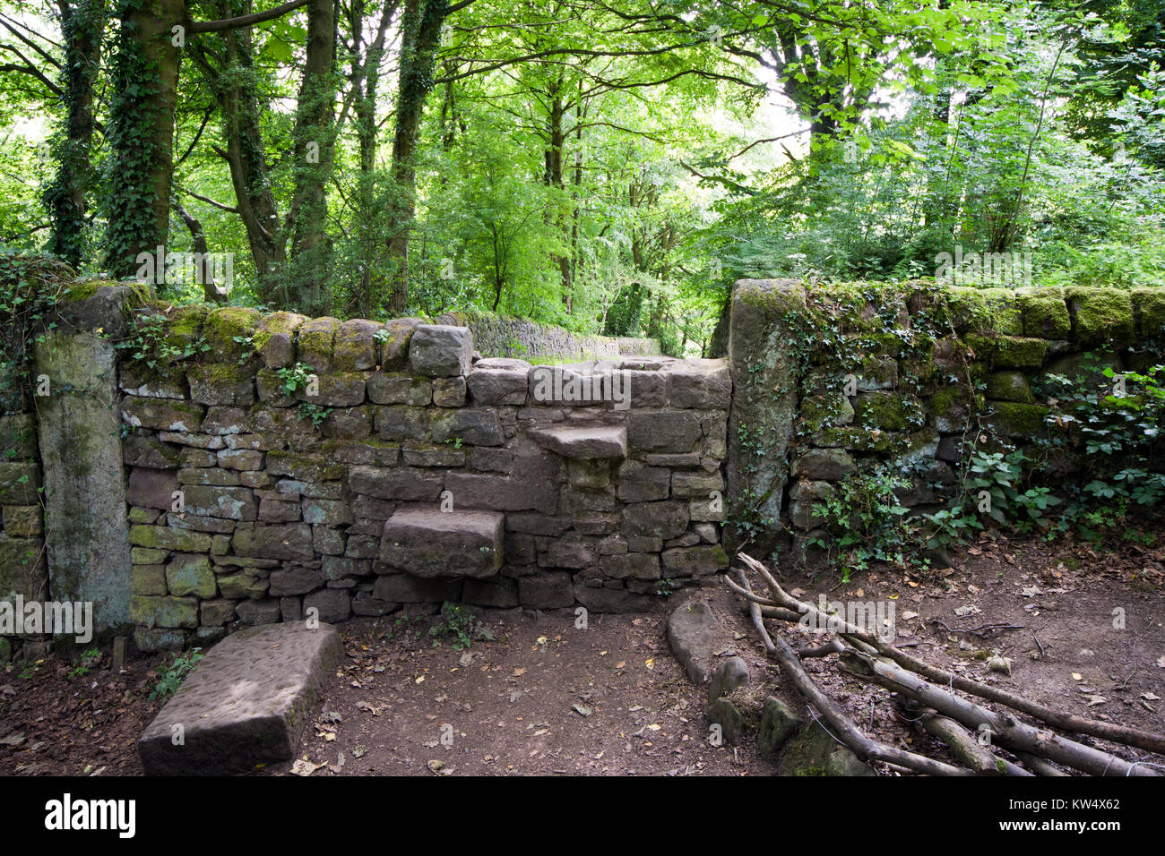 Step stile over a stone wall , Lumsdale, Derbyshure Stock Photo - Alamy